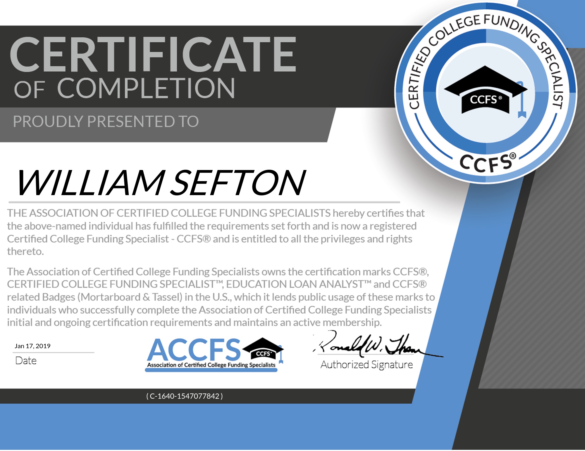 Bill Sefton | Find Certified College Funding Specialists™